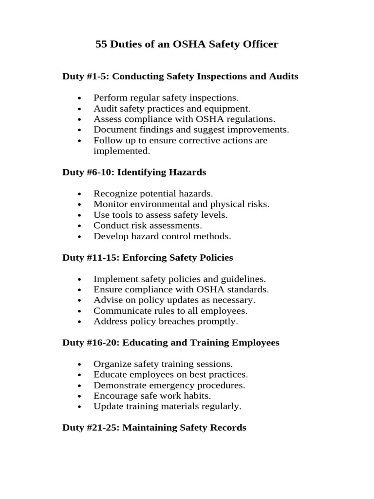 55 Duties of An OSHA Safety Officer | PDF | Occupational Safety And ...