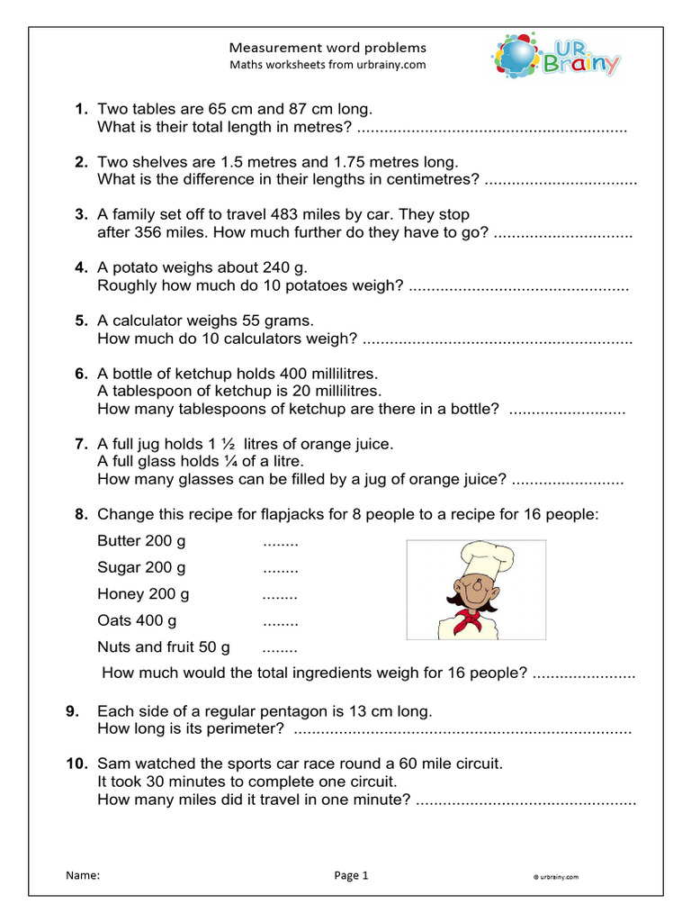 Measurement Word Problems | PDF | Cakes | Litre