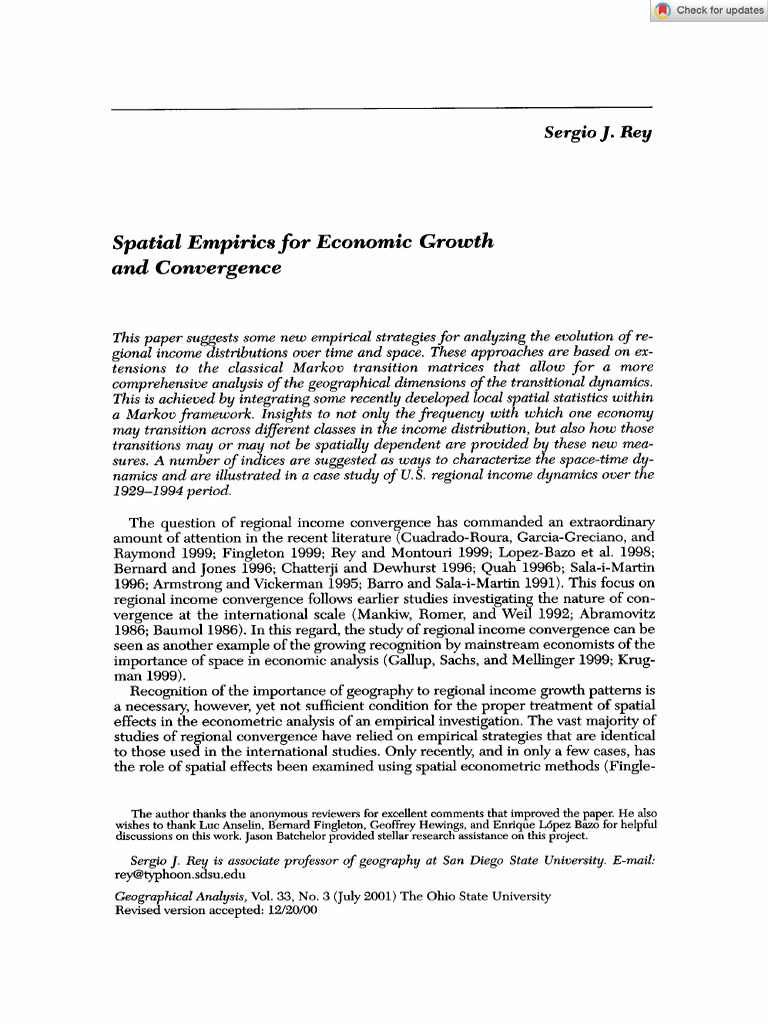 Geographical Analysis - 2010 - Rey - Spatial Empirics For Economic ...
