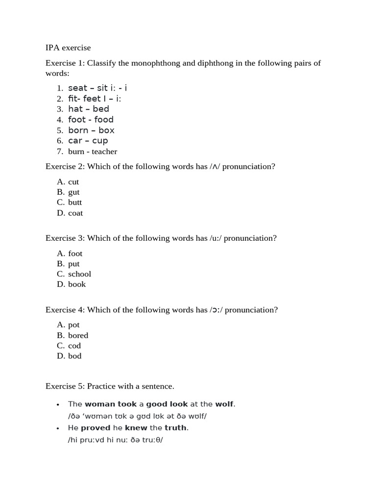 IPA Exercise Day 1 - Monophtongs | PDF