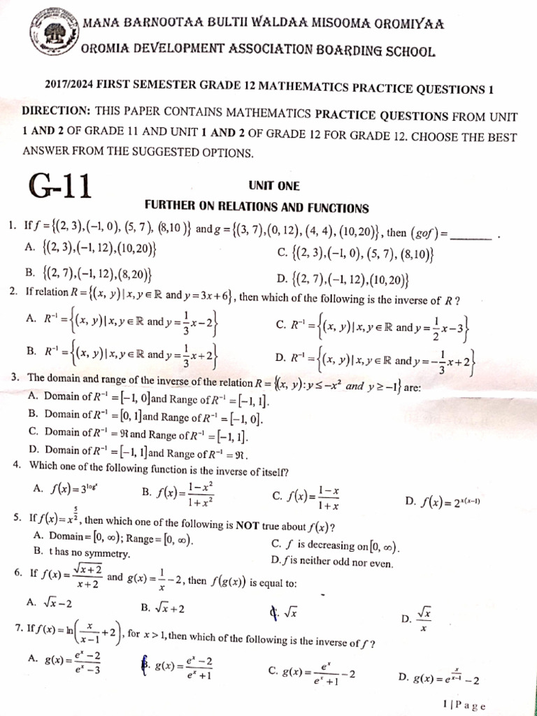 Math 1st Worksheet g12 Unit 1&2 g11 Unit 1&2 | PDF