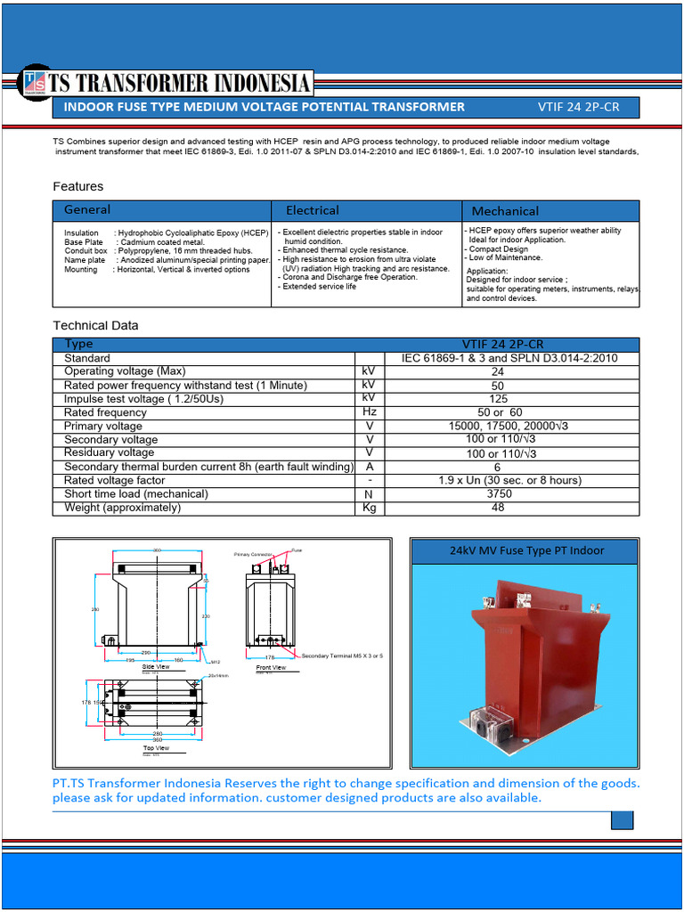 Indoor Medium Voltage Transformer Specs | PDF | Transformer | Fuse ...