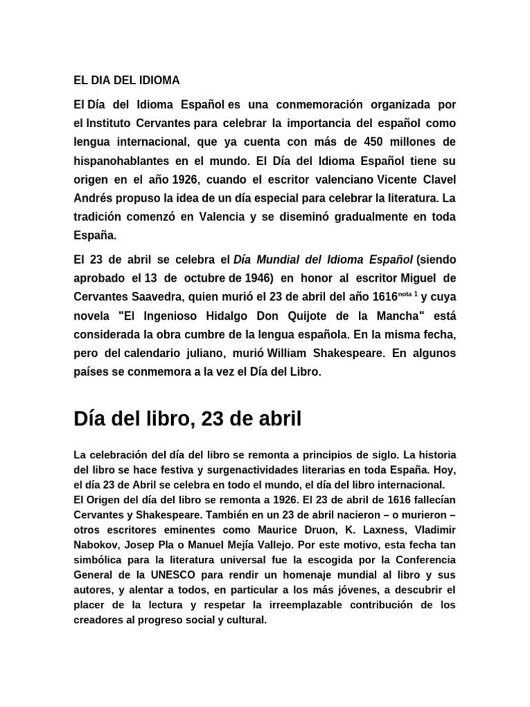 Celebración del Día del Idioma Español | PDF