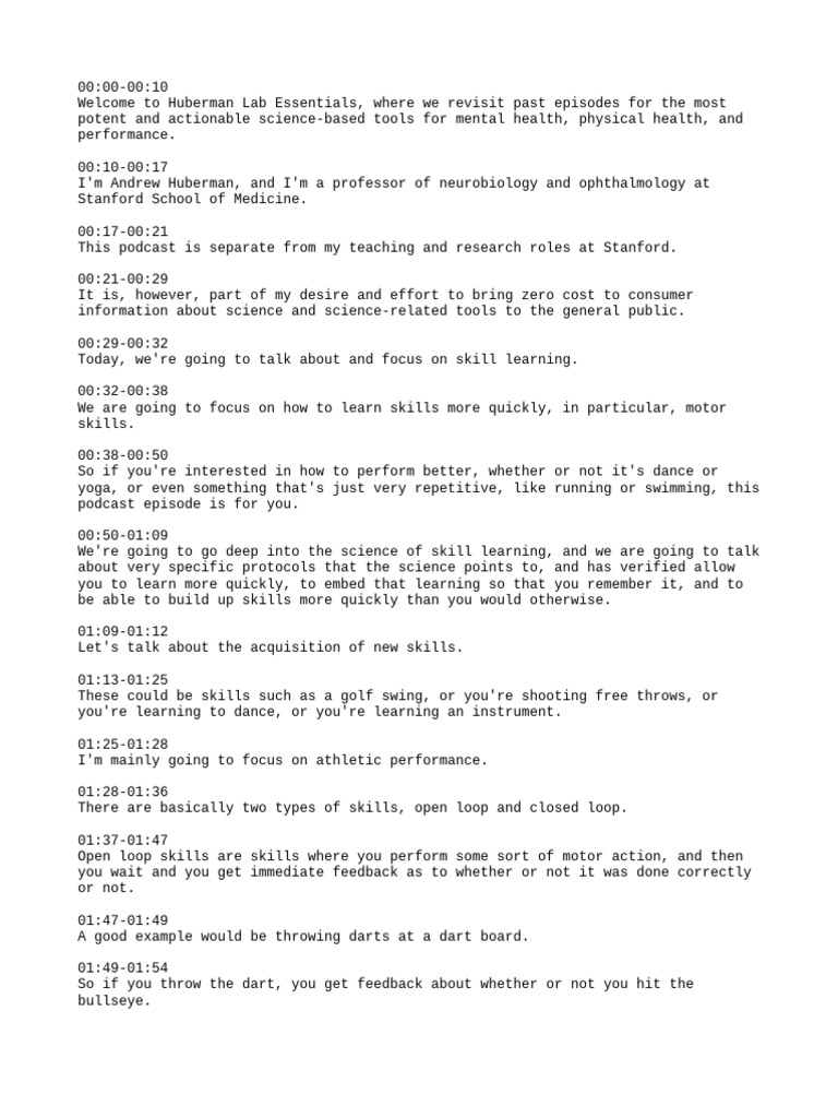 AH-How To Learn Skills Faster - Huberman Lab Essentials | PDF | Learning | Attention