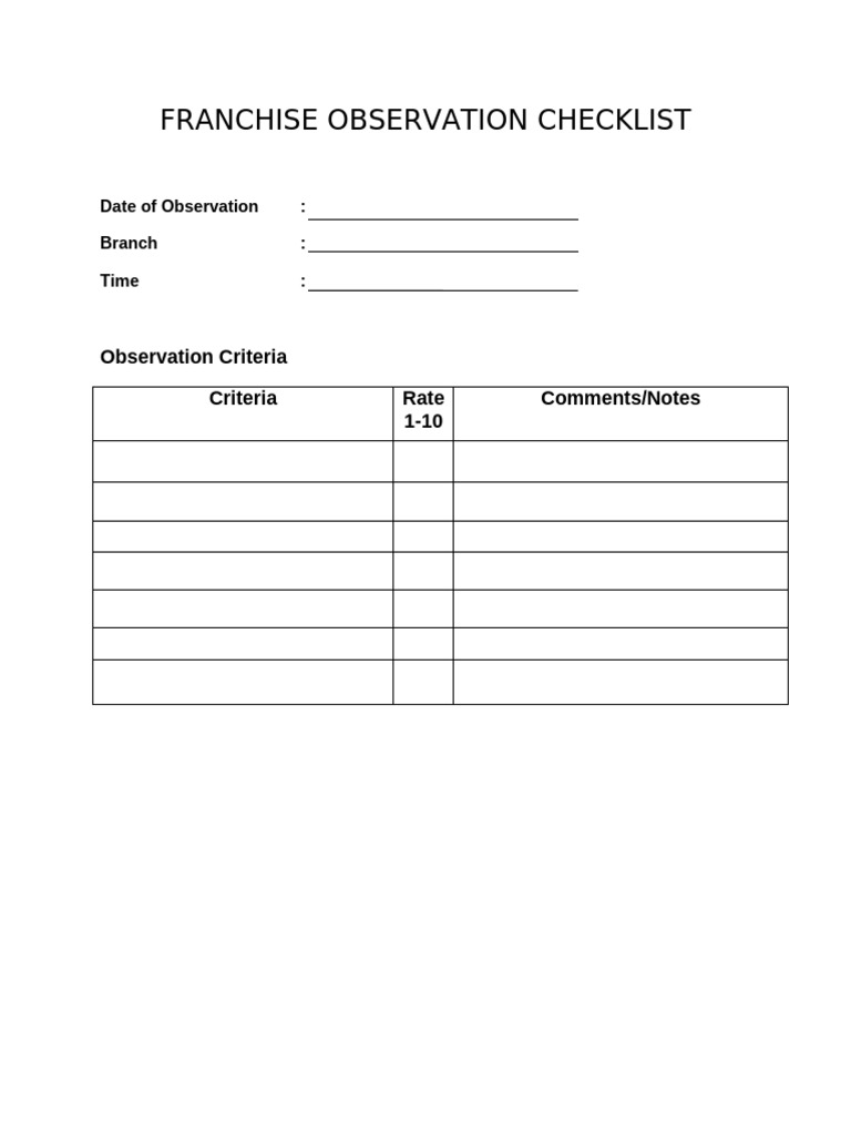 Franchise Observation Checklist | PDF