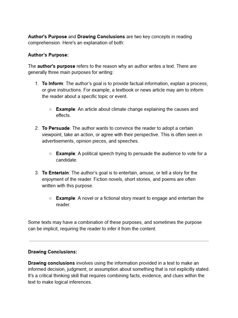 Understanding Author's Purpose & Conclusions | PDF | Reading ...