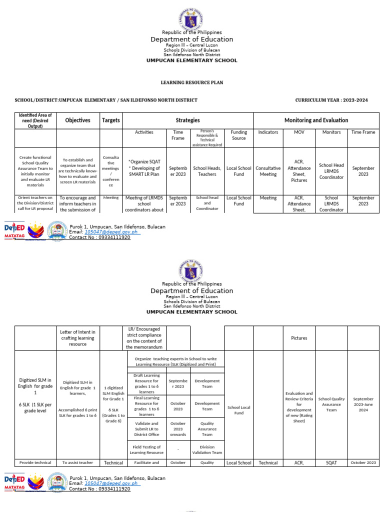 Umpucan Es LR Plan 2023 2024 | PDF | Cognition | Learning