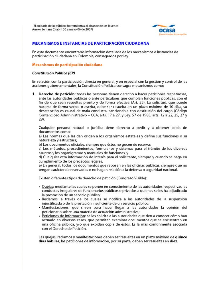 Anexo Instancias y Mecanismos de PART | PDF | Petición | Alcalde