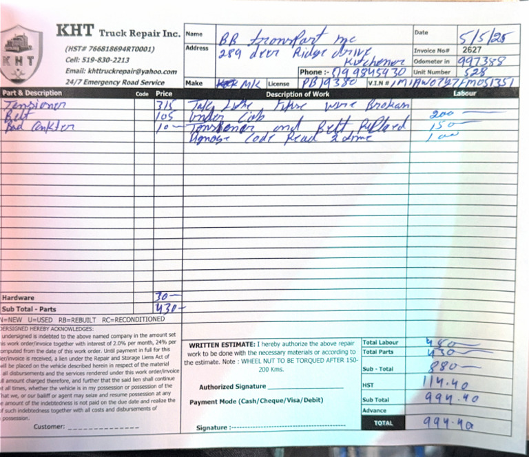 KHT Truck Repair Inc. | PDF