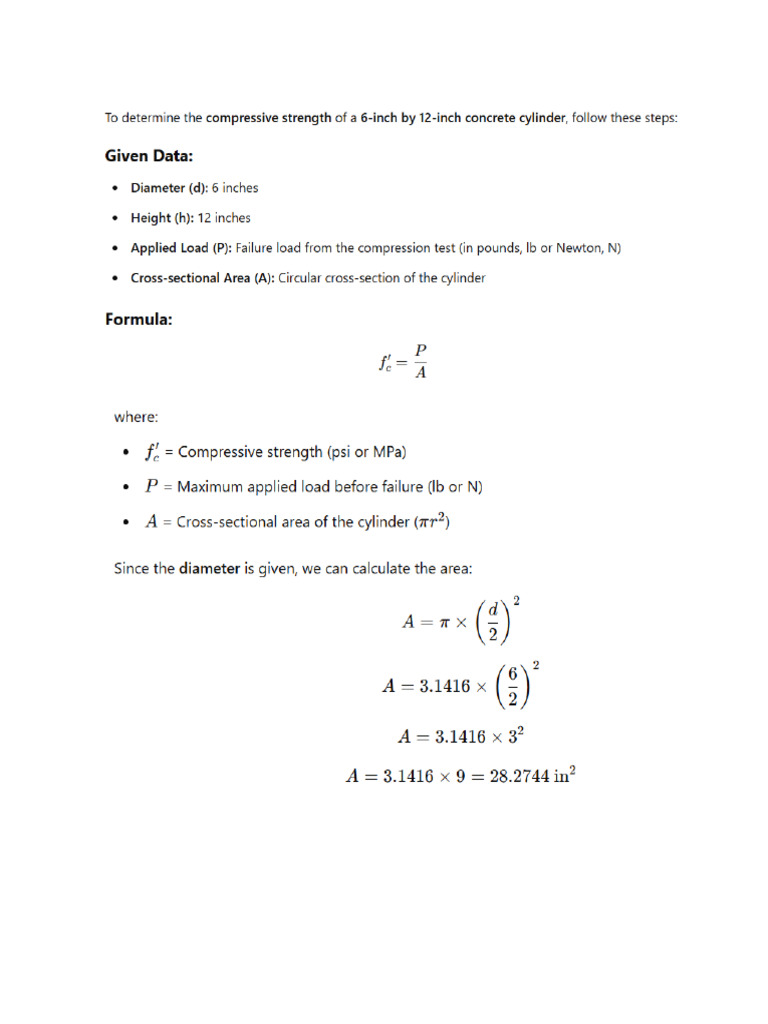 Sample Calculation For Concrete Test | PDF