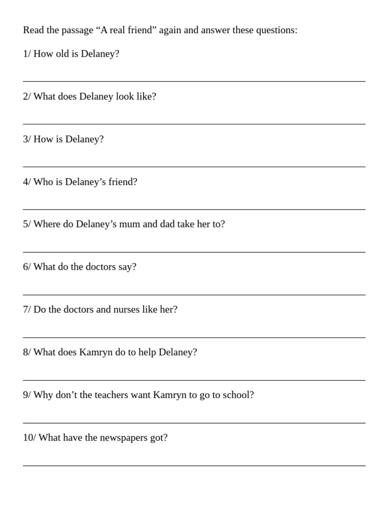 A Real Friend Questions | PDF