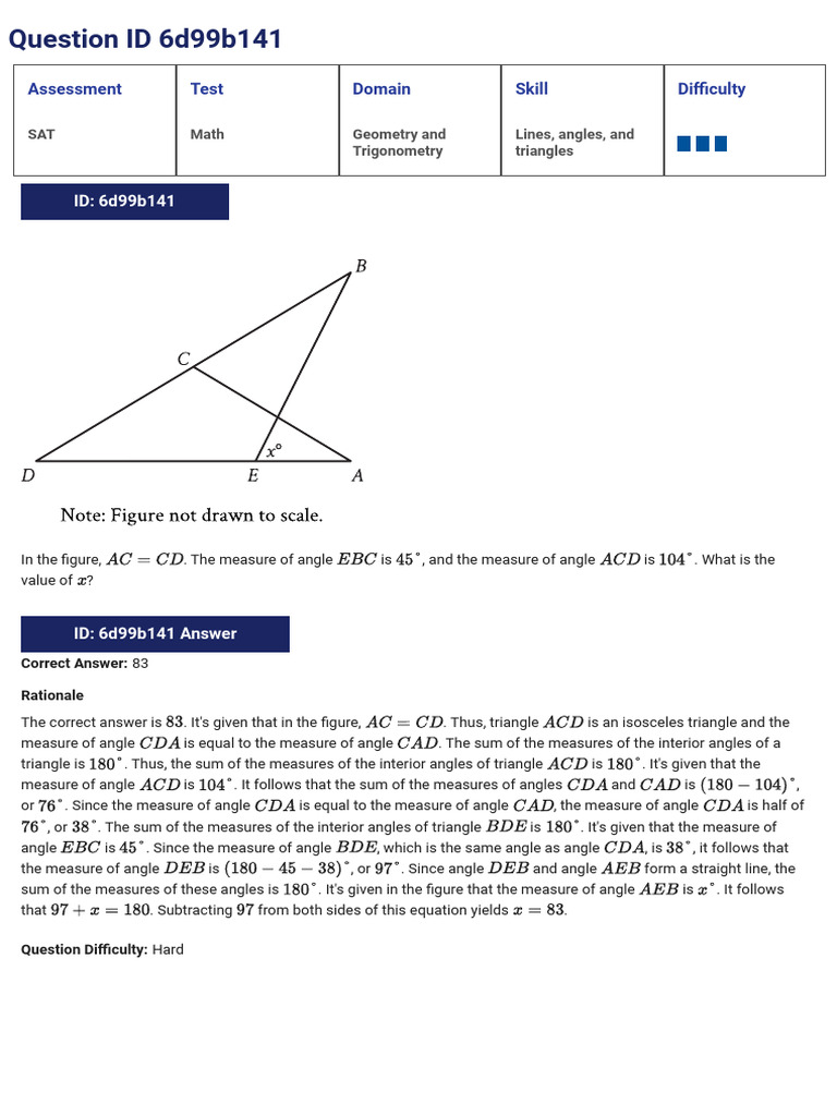 SAT Math - Geometry - Lines Angles Triangles - Hard R | PDF | Triangle ...