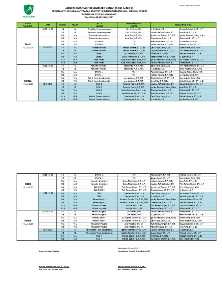 Jadwal Uas Genap 2024-2025 (Kelas A & B) | PDF