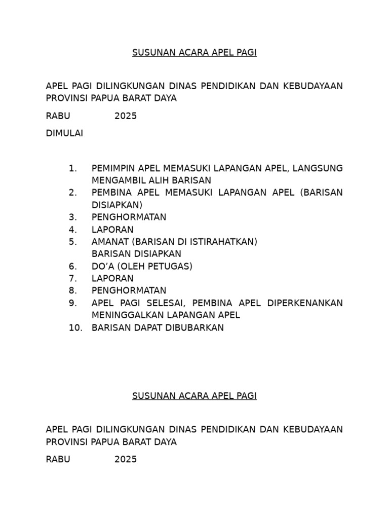 Susunan Acara Apel Pagi | PDF