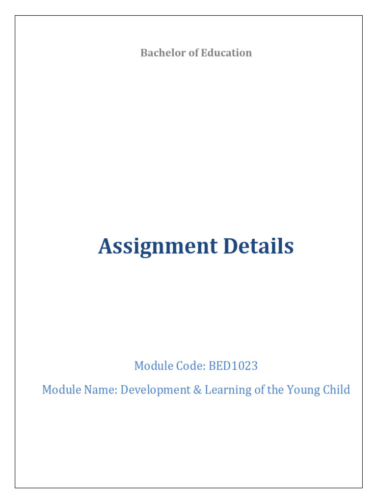 Development & Learning of The Young Child - Assignmnet Handbook ...