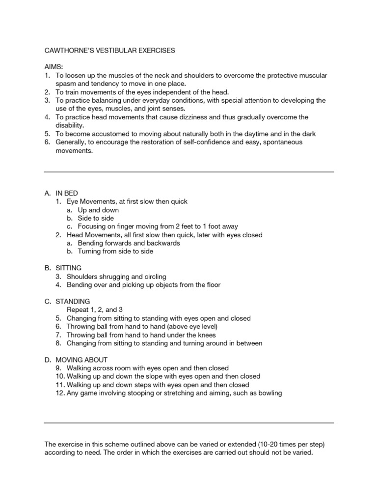 Cawthorne's Vestibular Exercise Guide | PDF