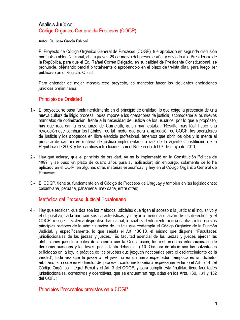 Análisis Jurídico Del COGEP | PDF | Evidencia (ley) | Ley procesal