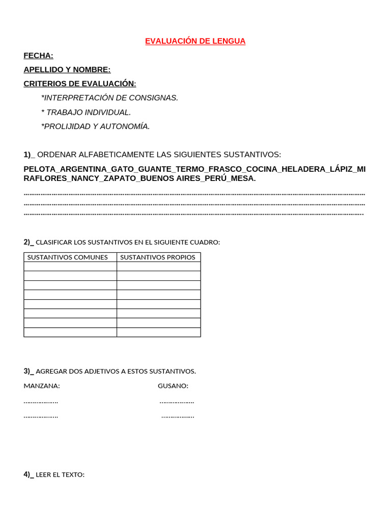Evaluación de Lengua Final 2024 | PDF