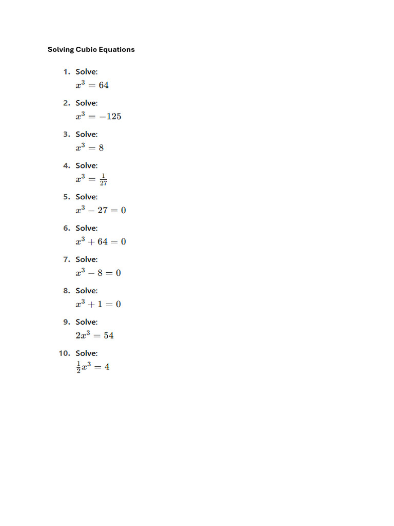Solving Cubic Equations With Answers | PDF