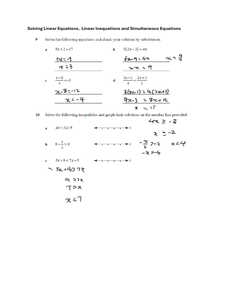 Solving Linear Equations, Linear Inequations and Simultaneous Equations ...