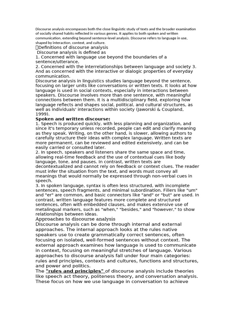Discourse Analysis Encompasses Both The Close Ling | PDF | Discourse | Semantics