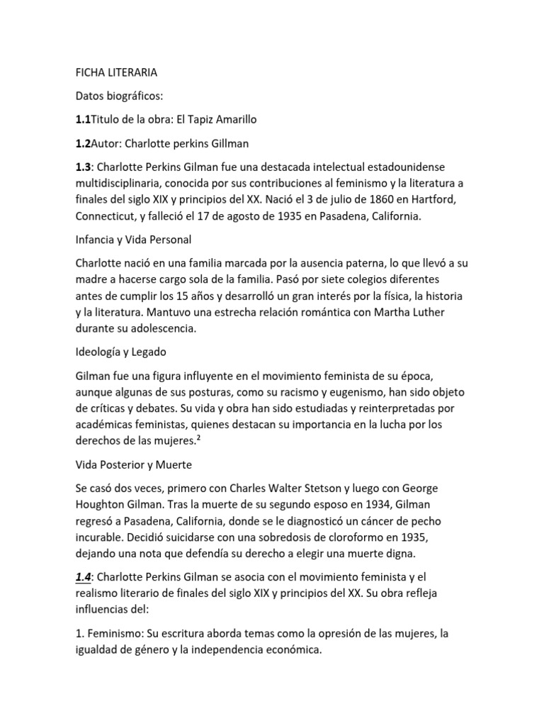 Ficha Literaria 2 | PDF | Charlotte Perkins Gilman
