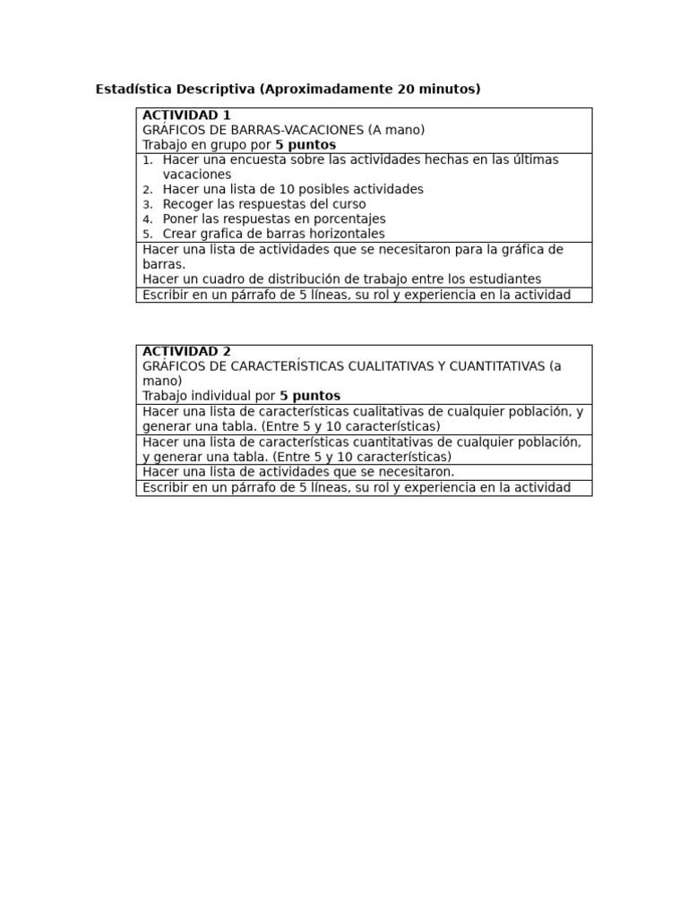 Actividad Clase 1 - Gráfico de Barras +tablas Cuali Cuanti | PDF