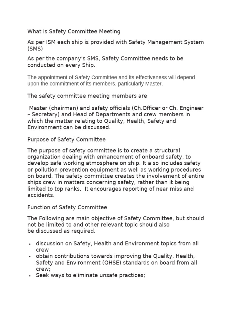 Safety Committee Meetings on Ships | PDF | Safety | Committee