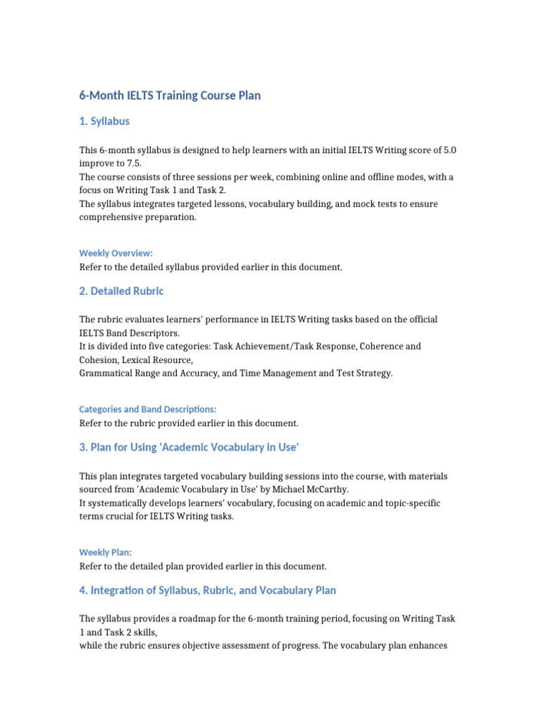 6 Month IELTS Training Course Plan | PDF