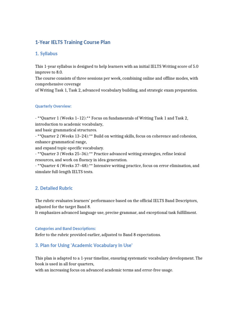 1 Year IELTS Training Course Plan | PDF
