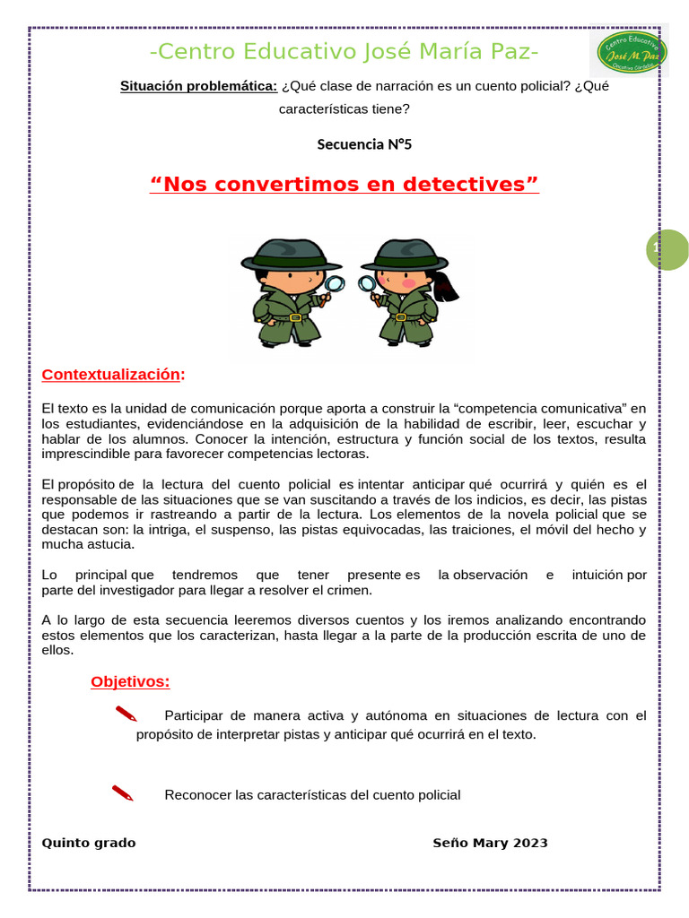 Secuencia El Cuento Policial 6to Grado Nueva | PDF | Cuentos | Policía