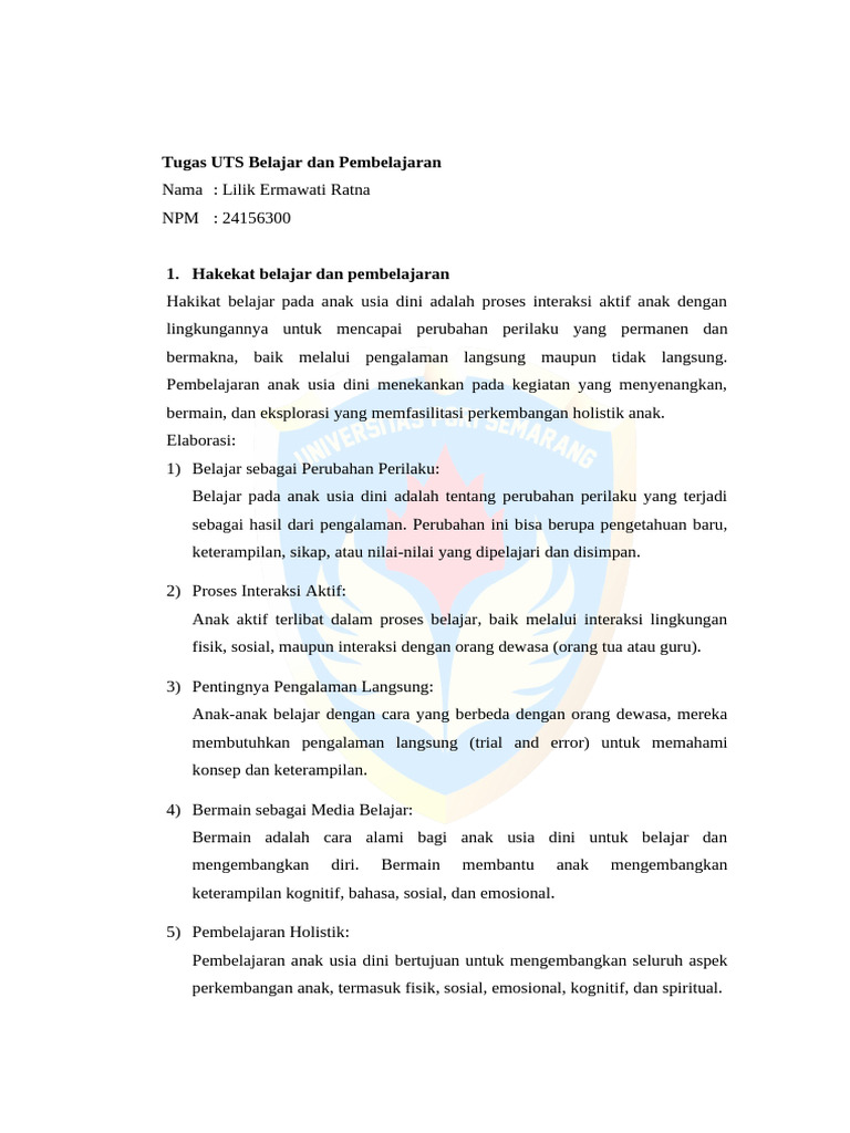 UTS - Belajar Dan Pembelajaran - Lilik Ermawati Ratna | PDF