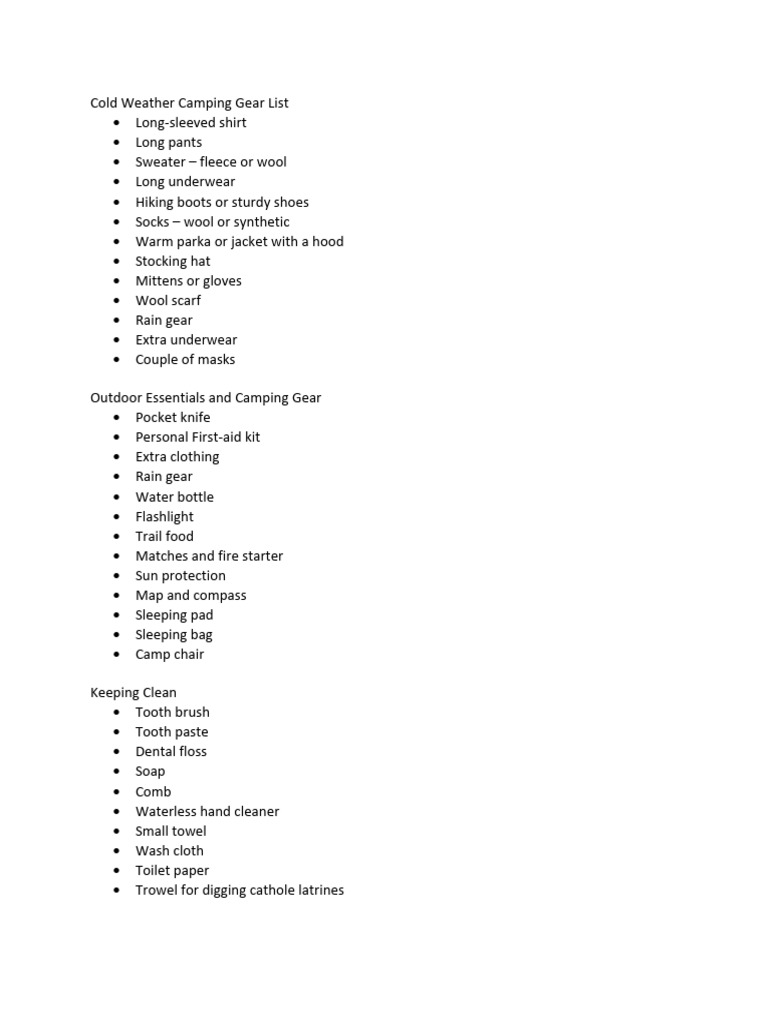Cold Weather Camping Gear List | PDF