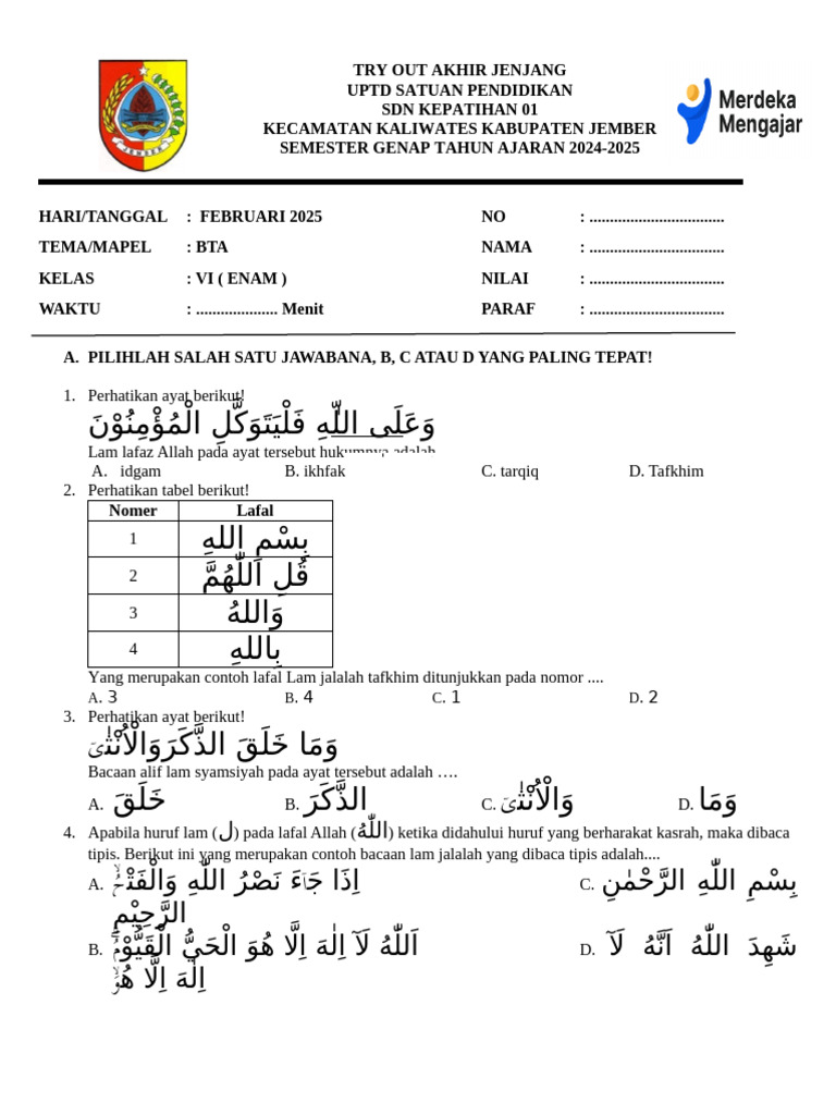 Tryout Bta KLS 6 2025 | PDF