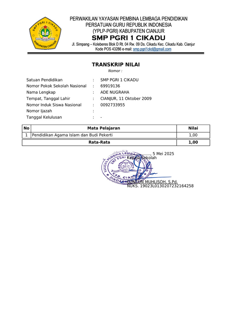 Transkrip Ade Nugraha | PDF