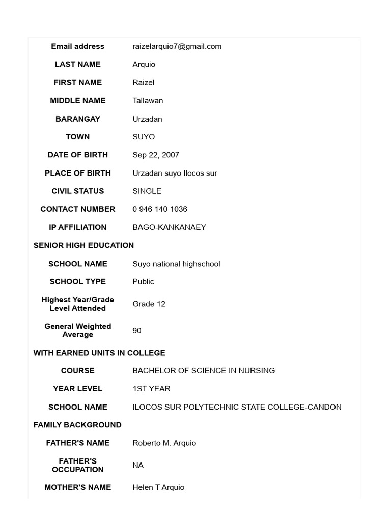 Ceap 2025 Application Form Raizel Arquio PDF | PDF