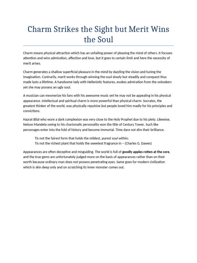 Charm Strikes The Sight But Merit Wins The Soul | PDF