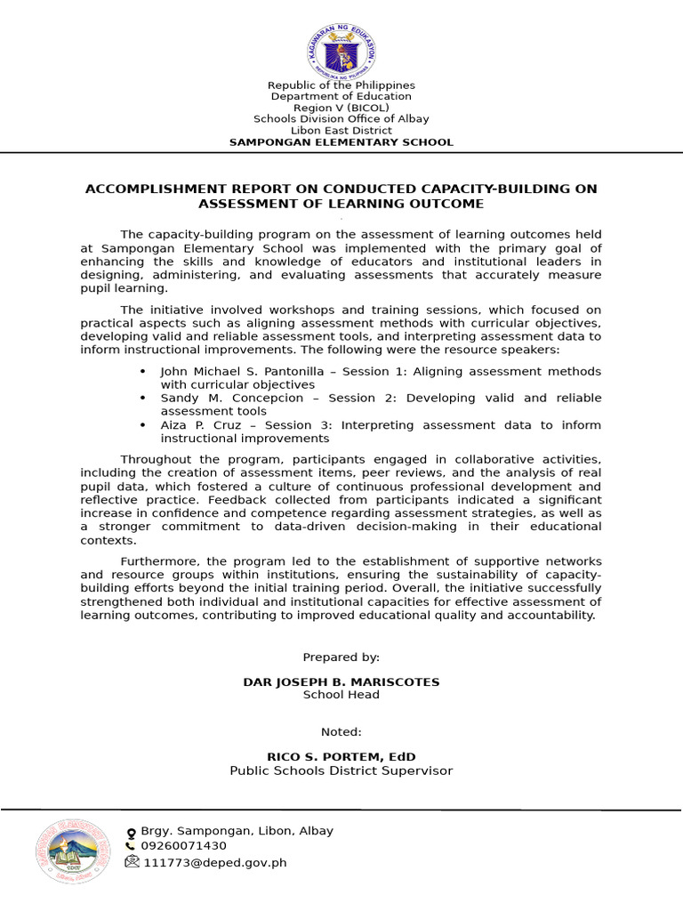 Capacity-Building Report on Learning Assessment | PDF | Educational ...
