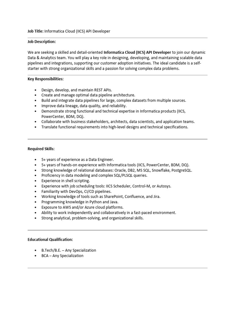 Informatica Cloud (Iics) Api Developer | PDF