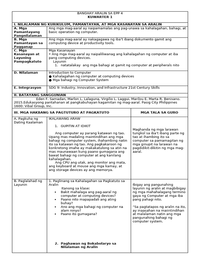 Banghay Aralin Sa Epp 4 | PDF