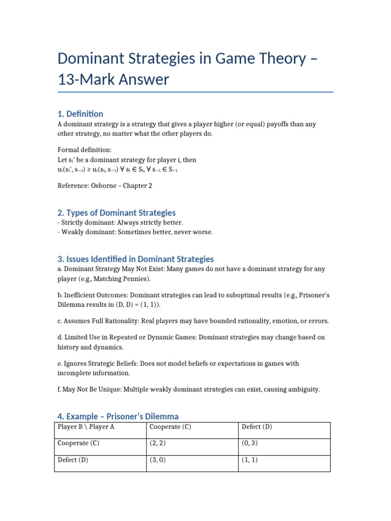 Dominant Strategies Game Theory 13 Marks | PDF | Game Theory ...