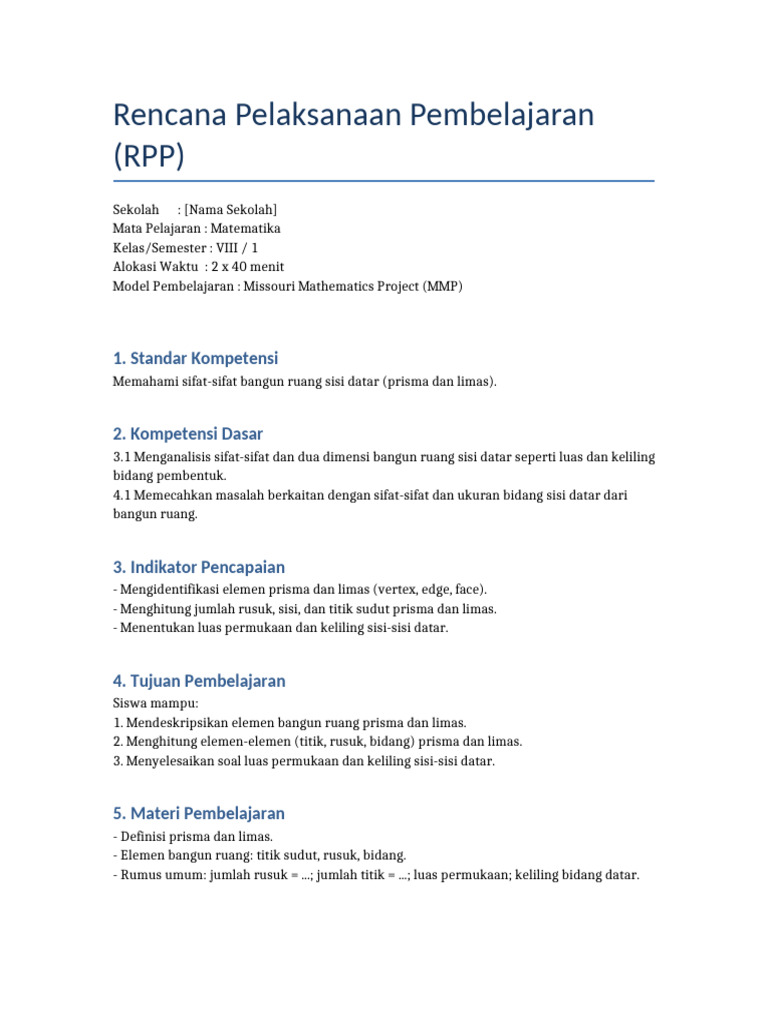 RPP Bangun Ruang Sisi Datar MMP | PDF