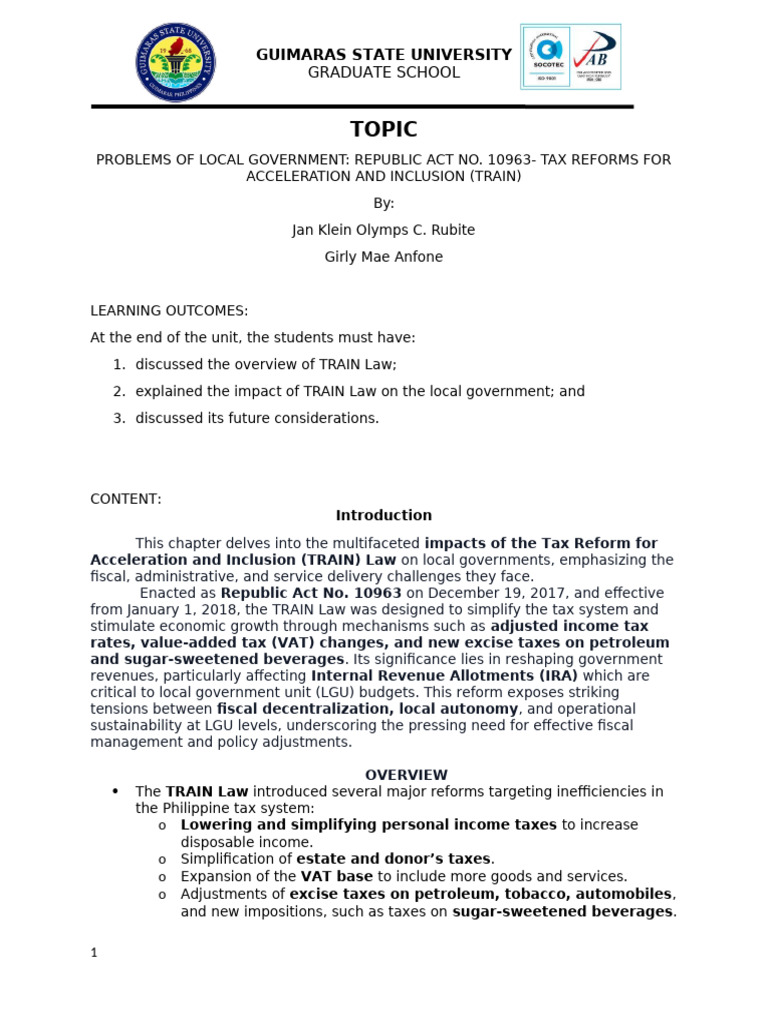 TRAIN Law's Impact on Local Governments | PDF | Taxes | Governance