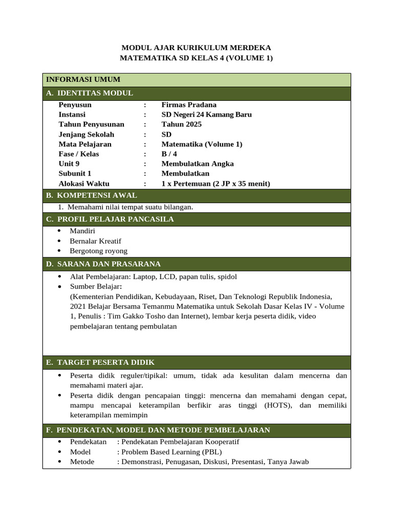 Modul Ajar Matematika, Firmas Pradana | PDF