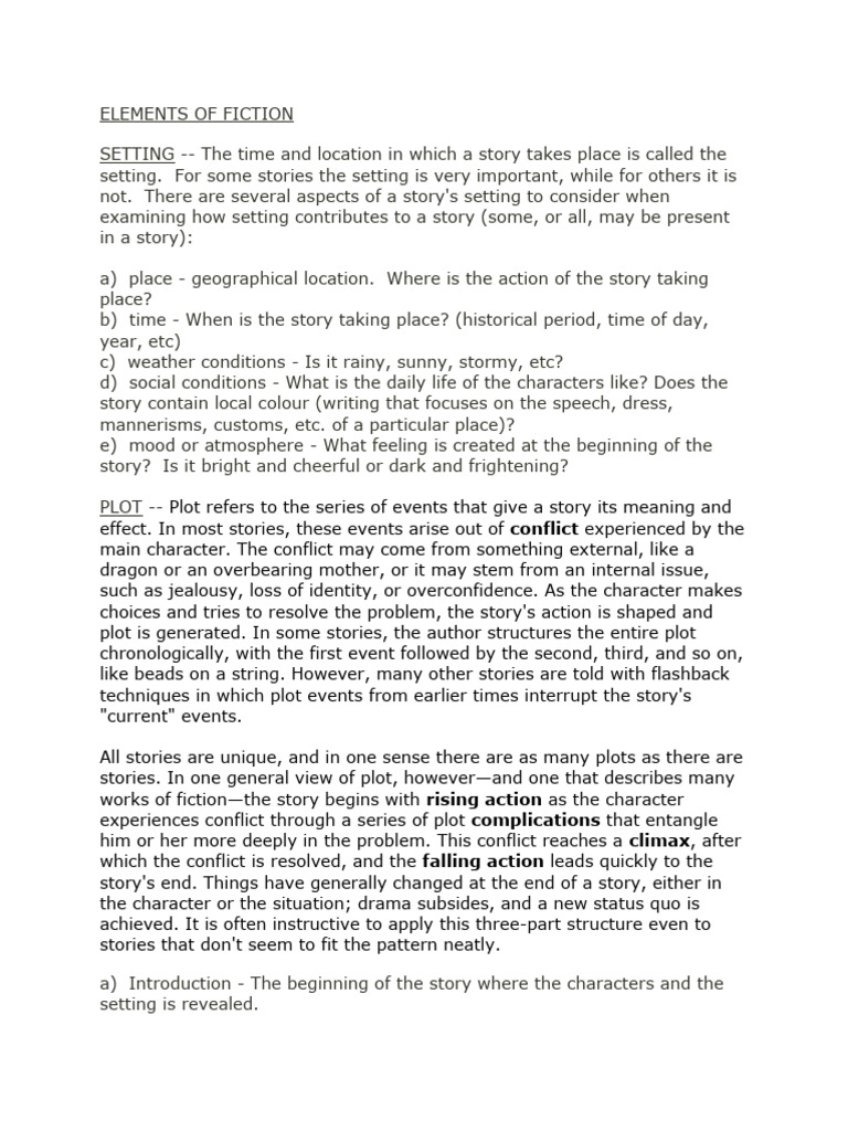 w1 - Elements of Fiction | PDF | Narration | Plot (Narrative)