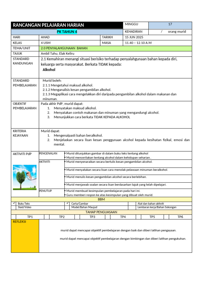 RPH PK Tahun 4 SKKB | PDF