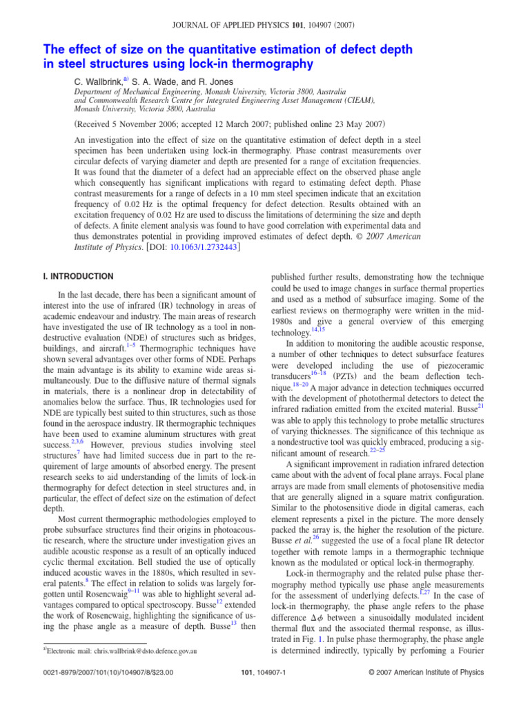 The Effect of Size On The Quantitative Estimation of Defect Depth in ...