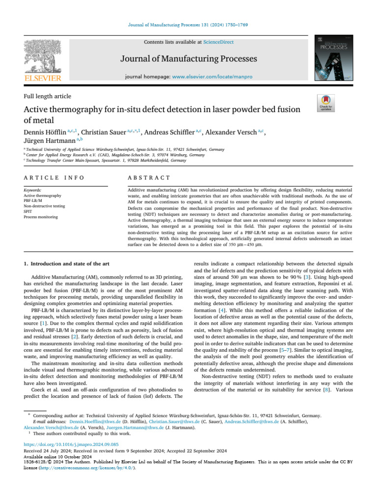 Active Thermography For In-Situ Defect Detection in Laser Powder Bed ...