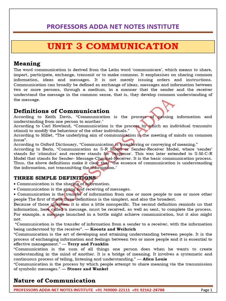 UNIT -3 COMMUNICATION | PDF | Communication | Cognition