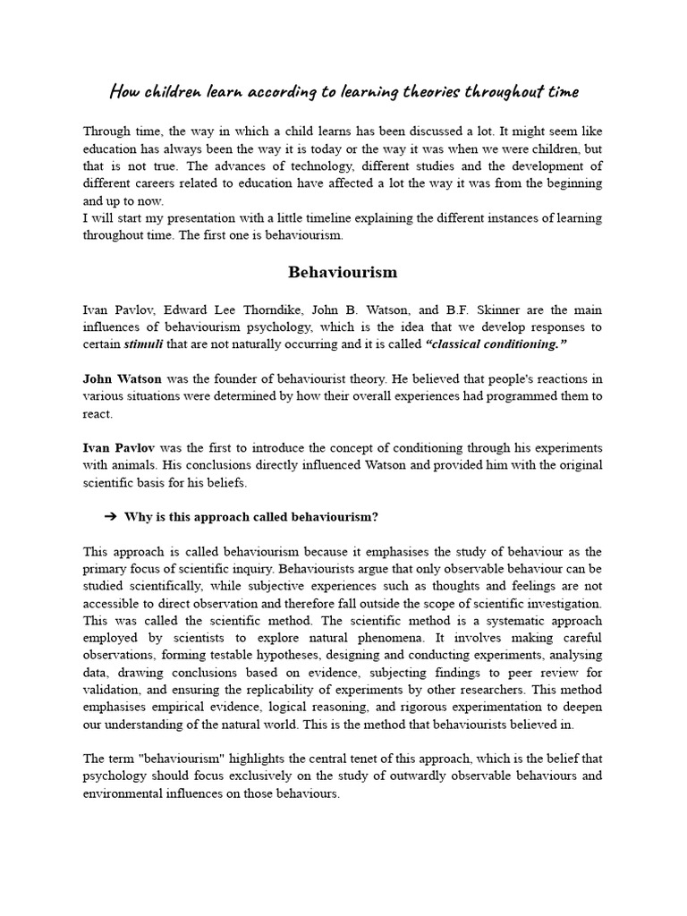 Evolution of Children's Learning Theories | PDF | Behaviorism | Learning